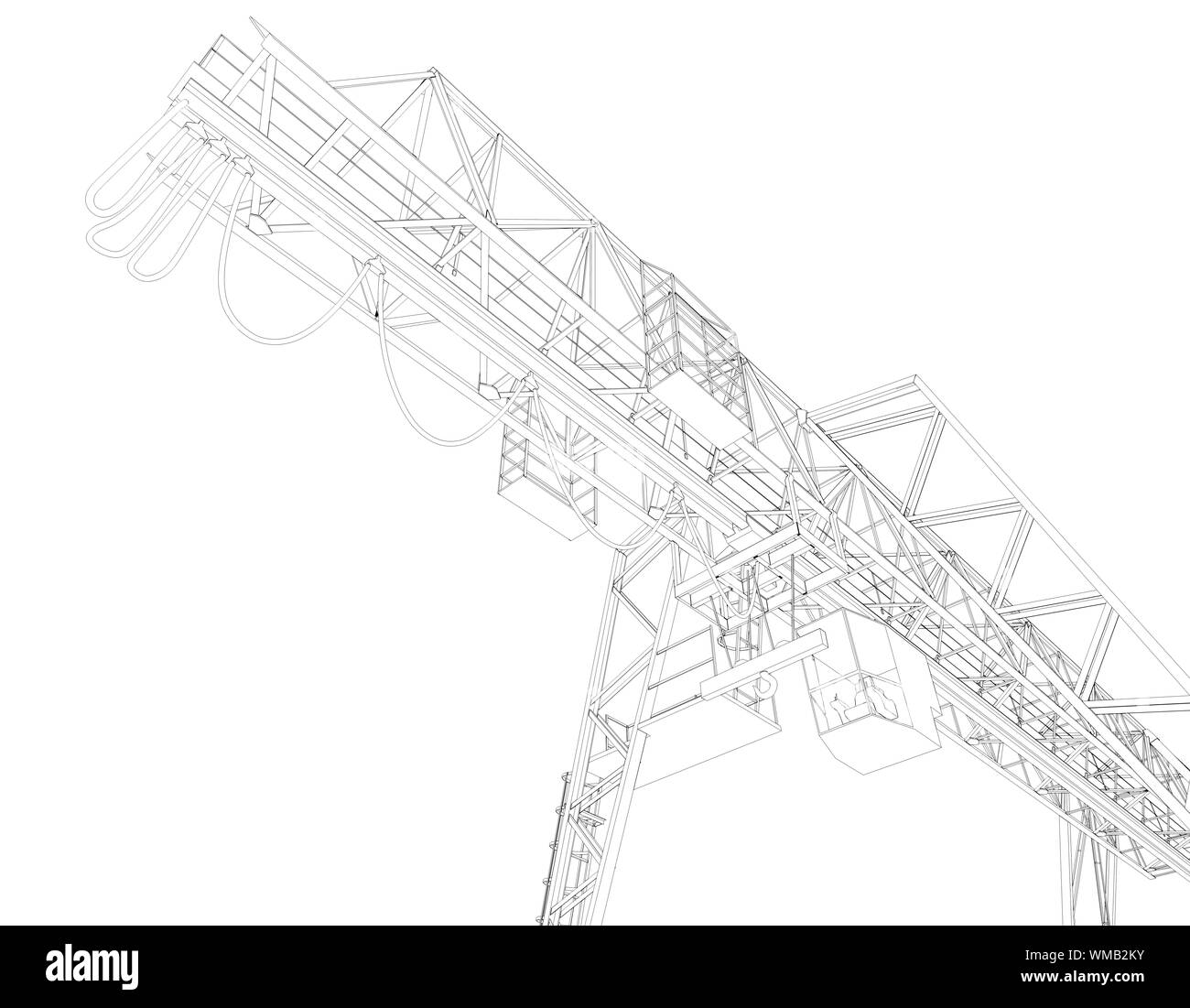 Gantry bridge crane, part, low angle view, isolated on white background ...