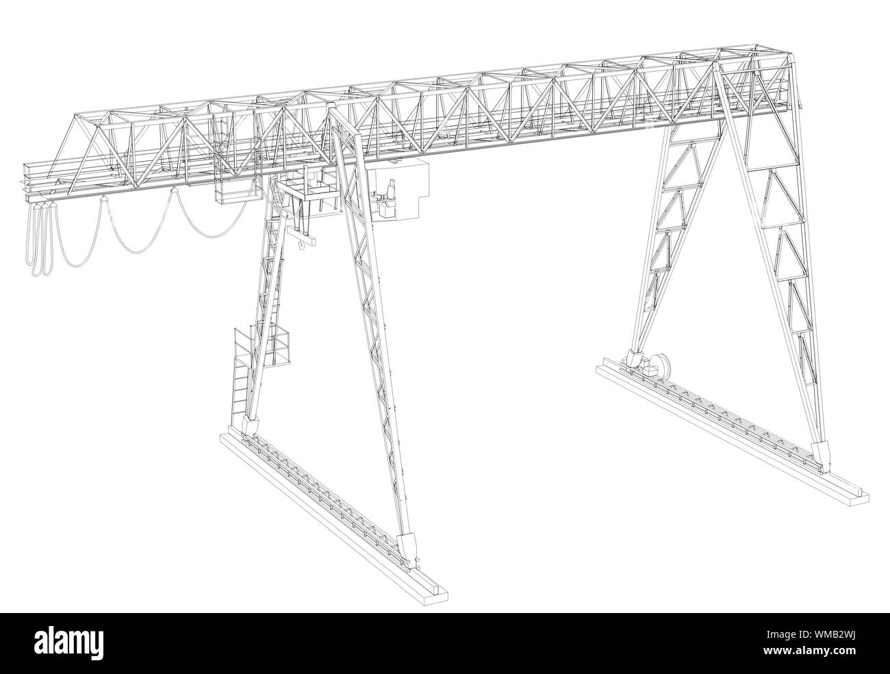 Gantry bridge crane, high angle view, isolated on white background ...