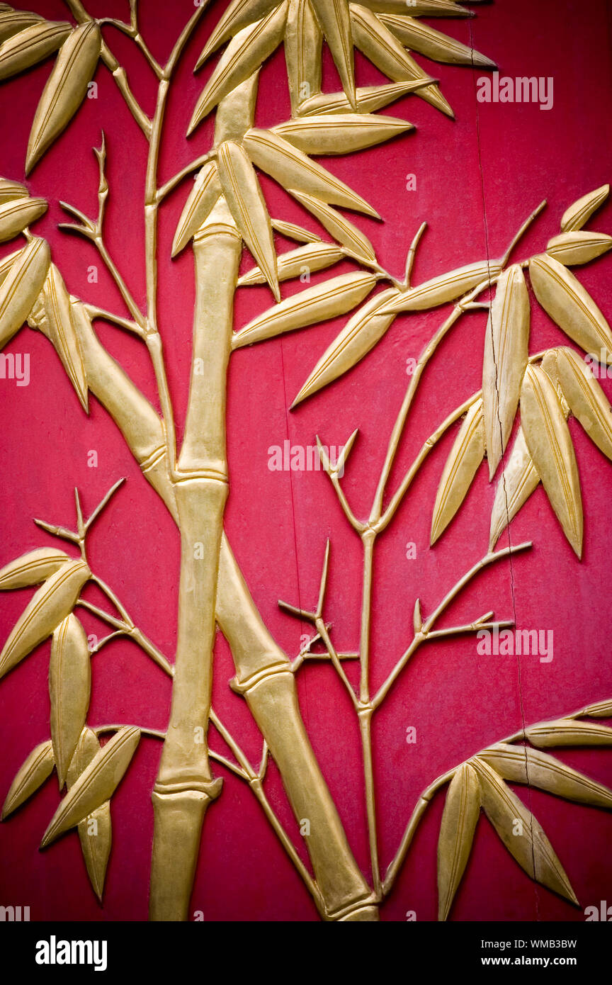 Bamboo carved on door. Symbol of longevity and friendship Stock Photo ...