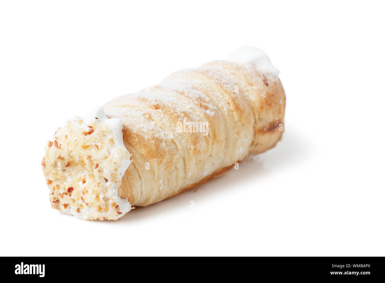 Single pastry with cream isolated over white background Stock Photo - Alamy