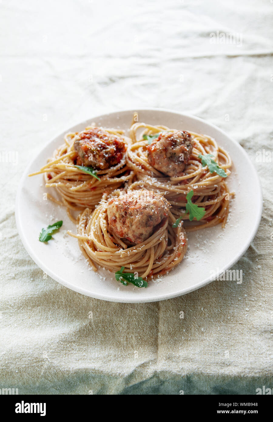 Original Italian Spaghetti With Meatballs In Tomato Sauce Stock Photo ...