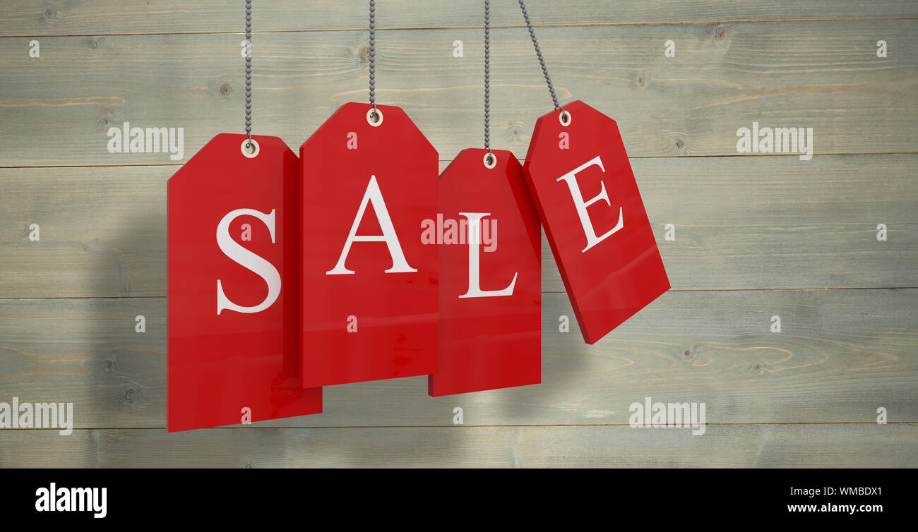 Red sale tags against bleached wooden planks background Stock Photo - Alamy