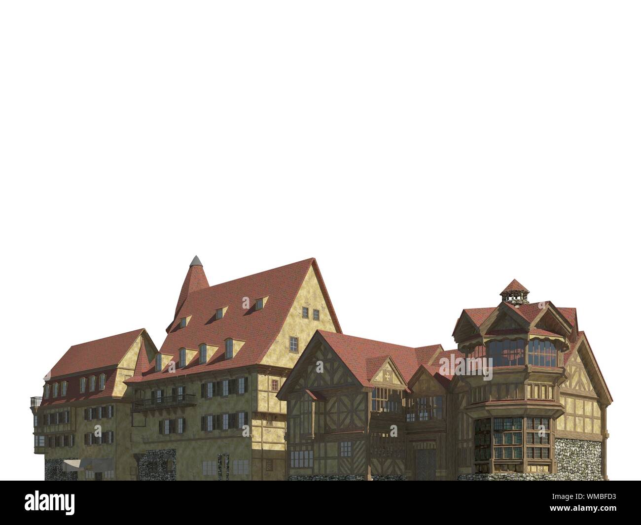 3D Illustration Fairy Tale Buildings Isolated on White Background Stock ...