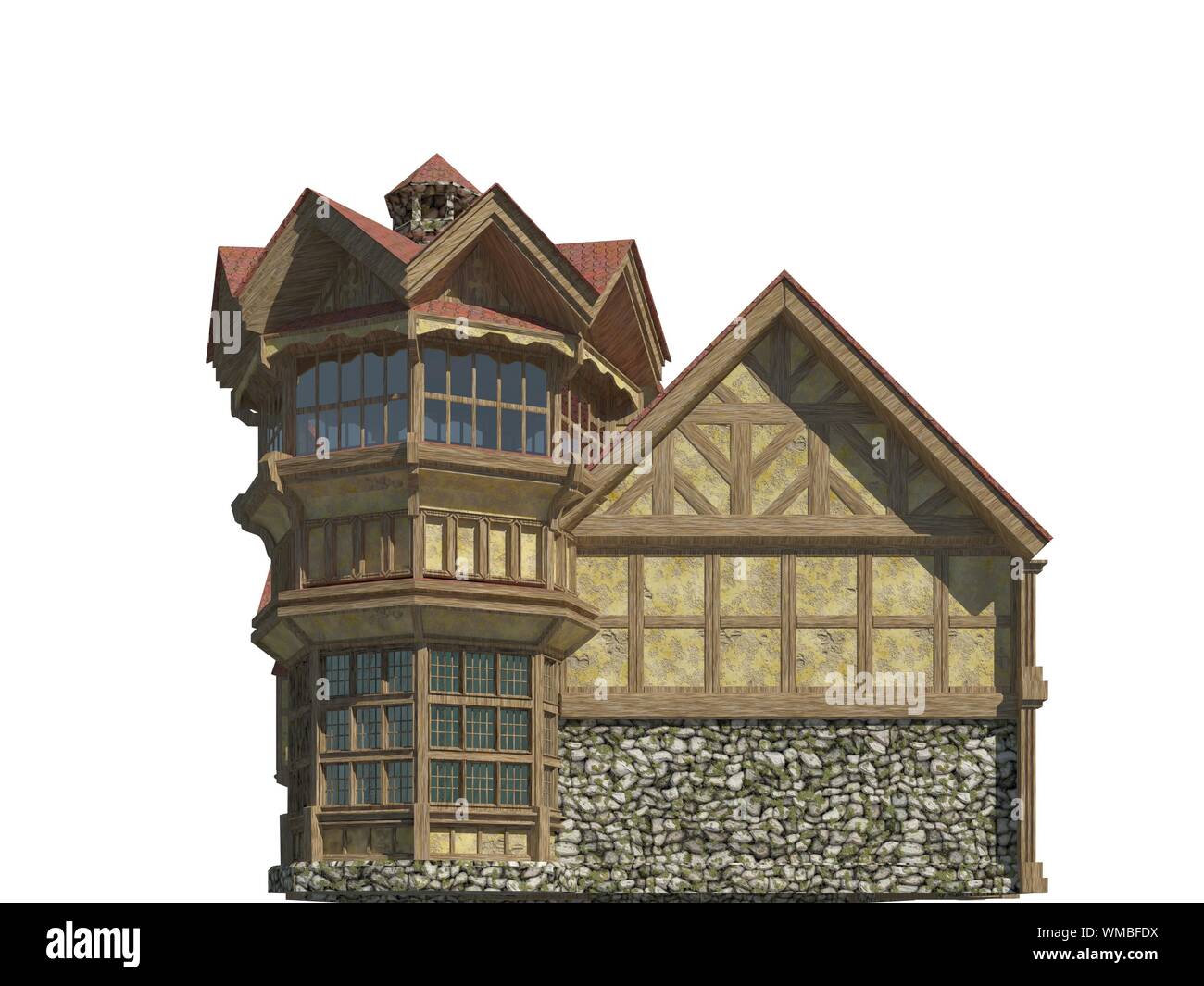 3D Illustration Fairy Tale Buildings Isolated on White Background Stock ...