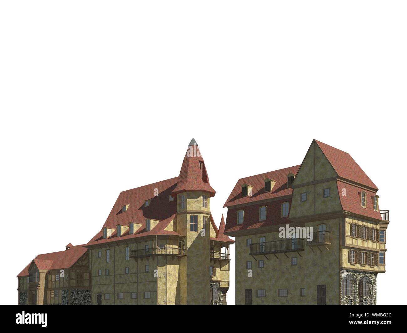 3D Illustration Fairy Tale Buildings Isolated on White Background Stock ...
