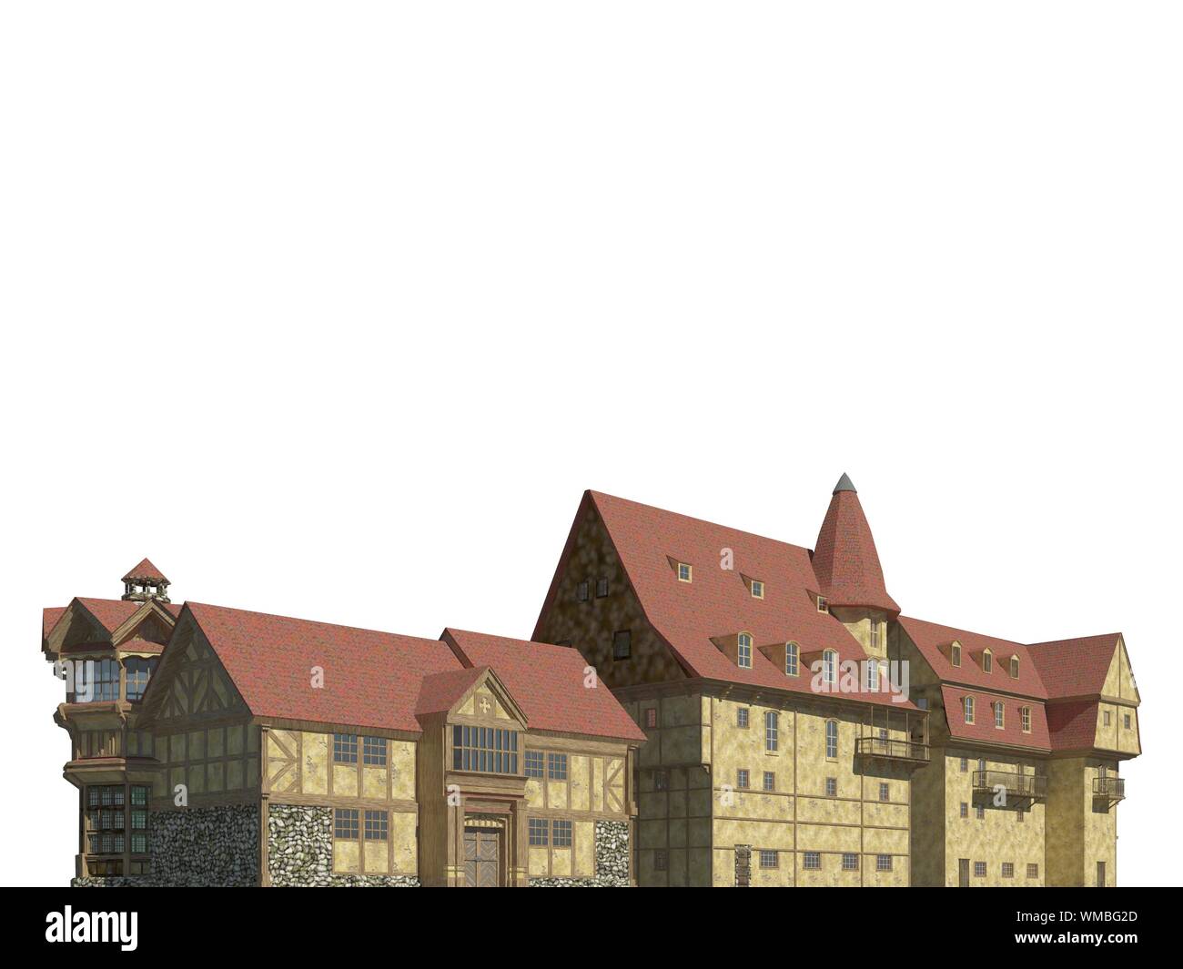 3D Illustration Fairy Tale Buildings Isolated on White Background Stock ...