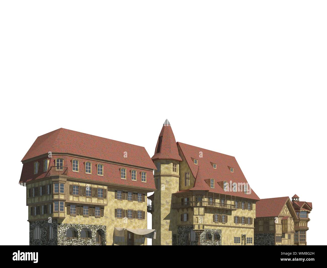 3D Illustration Fairy Tale Buildings Isolated on White Background Stock ...
