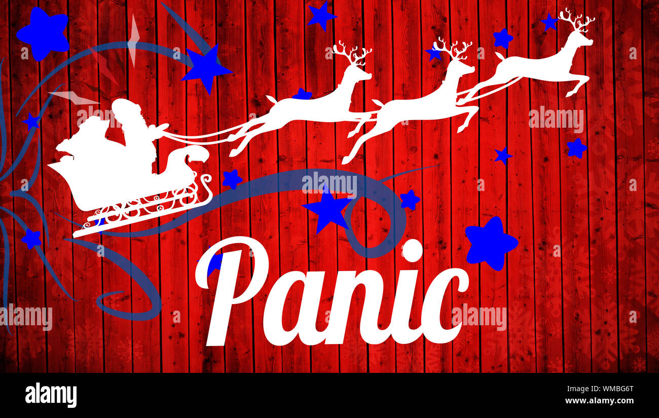 Silhouette of santa claus and reindeer against red wooden planks ...