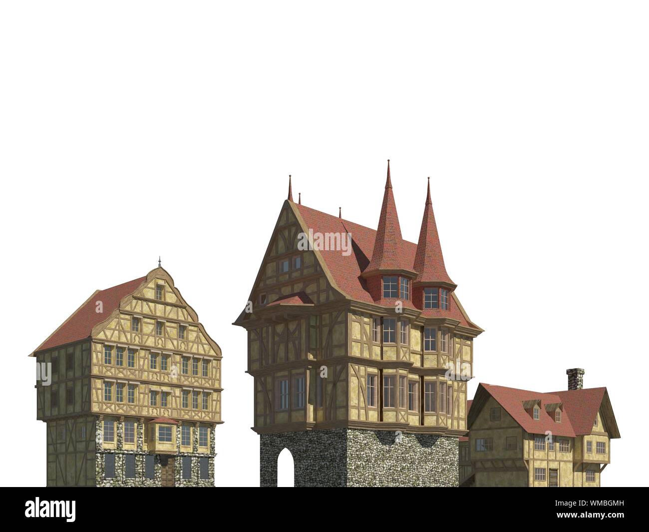 3D Illustration Fairy Tale Buildings Isolated on White Background Stock ...