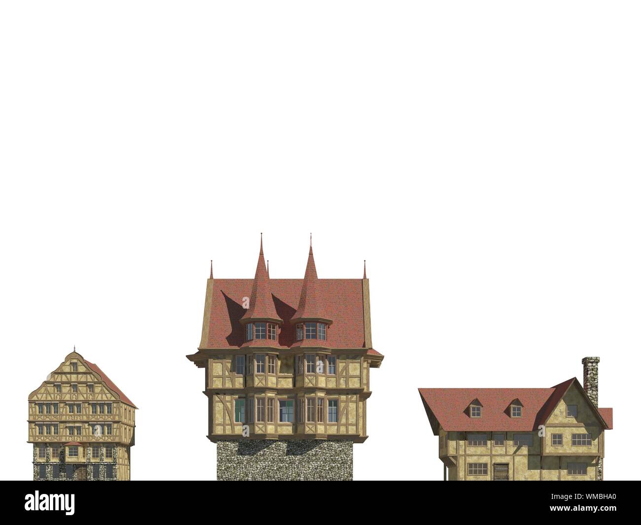 3D Illustration Fairy Tale Buildings Isolated on White Background Stock ...