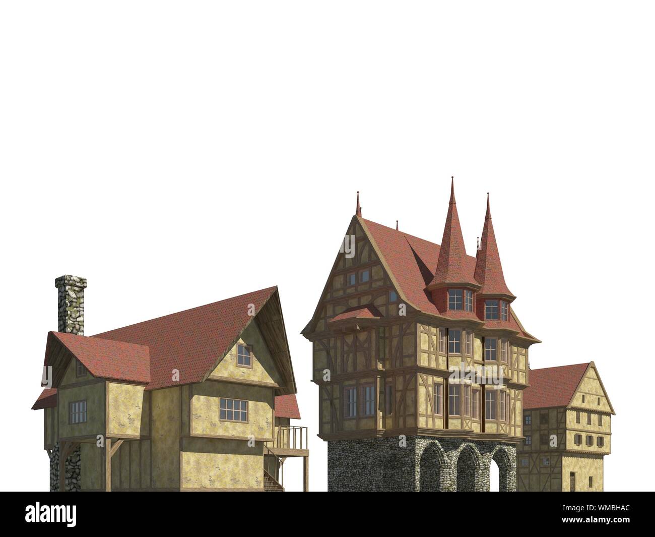 3D Illustration Fairy Tale Buildings Isolated on White Background Stock ...