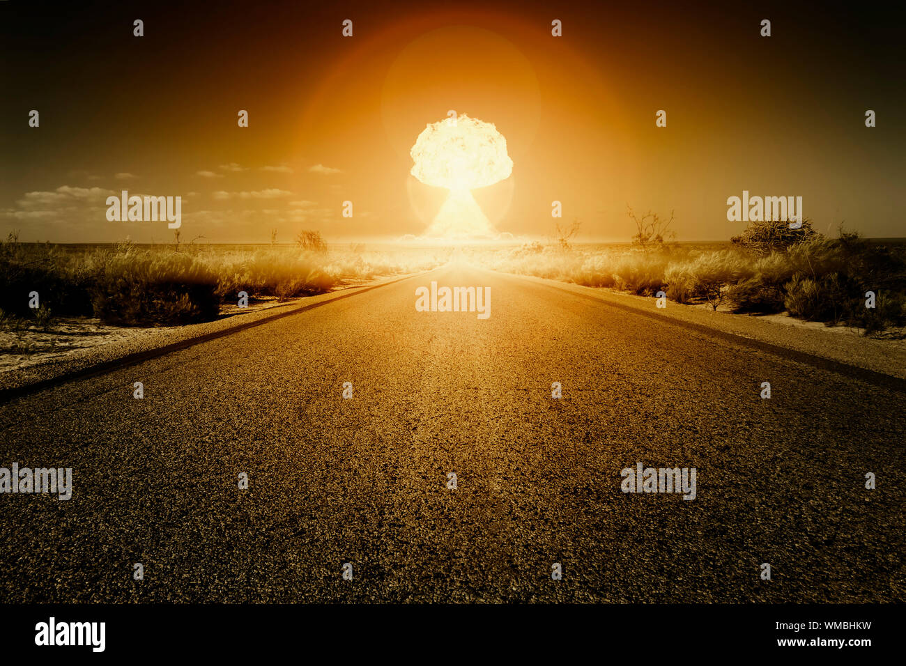 An image of a road to a nuclear bomb explosion Stock Photo - Alamy