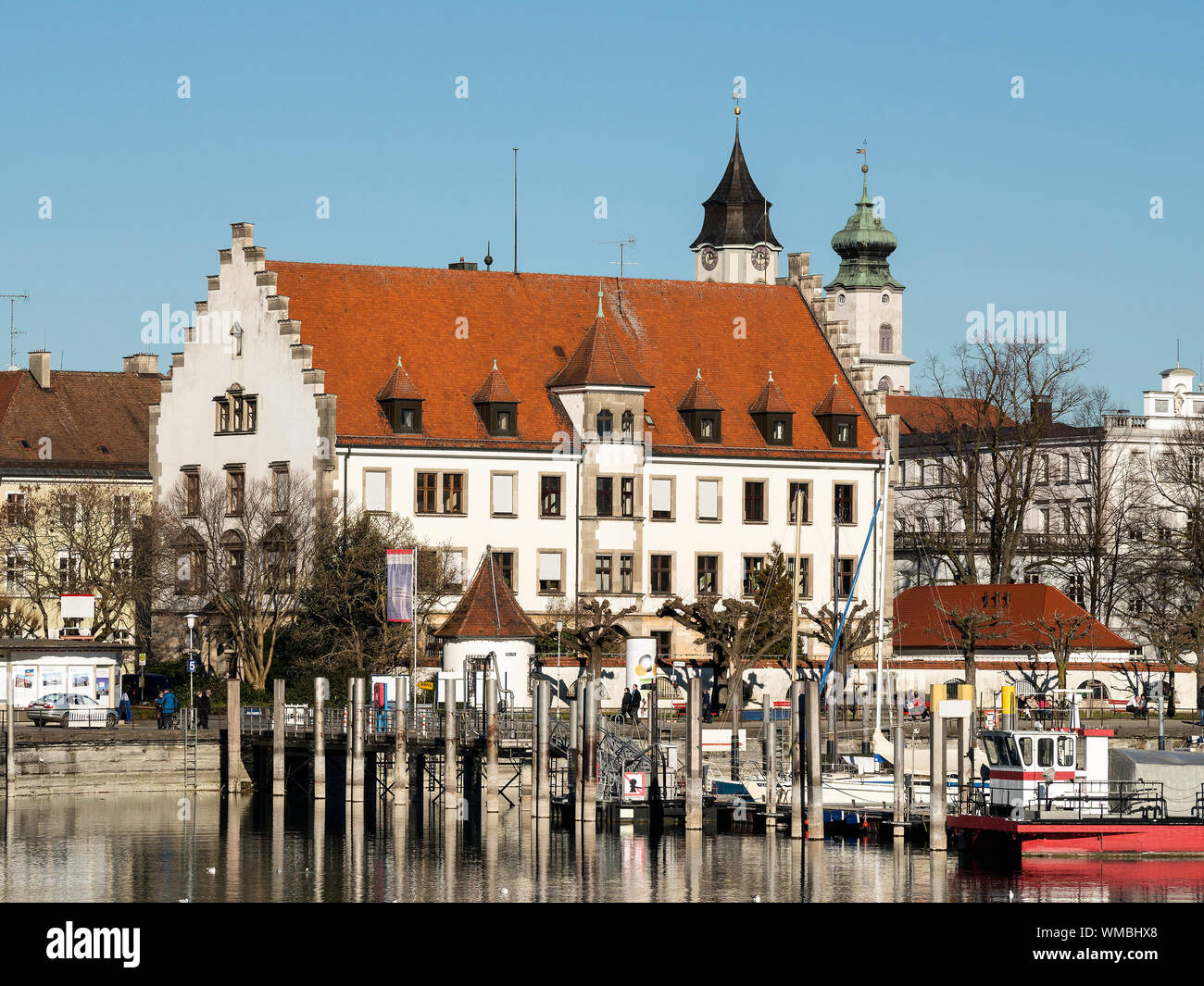 Image of the harbor of Lindau with buildings at lake constance in ...