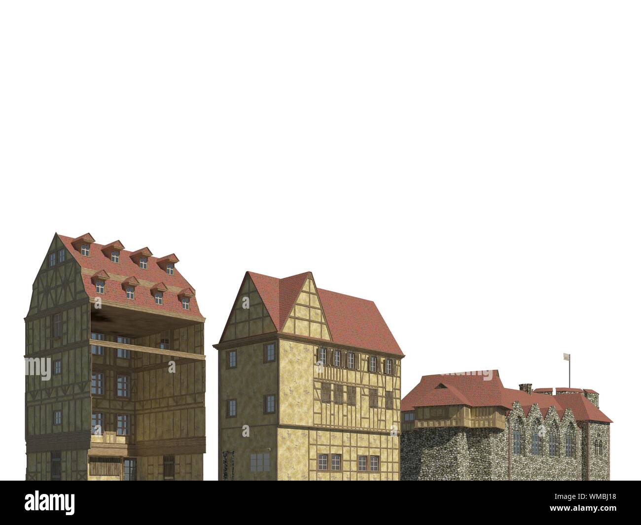 3D Illustration Fairy Tale Buildings Isolated on White Background Stock ...