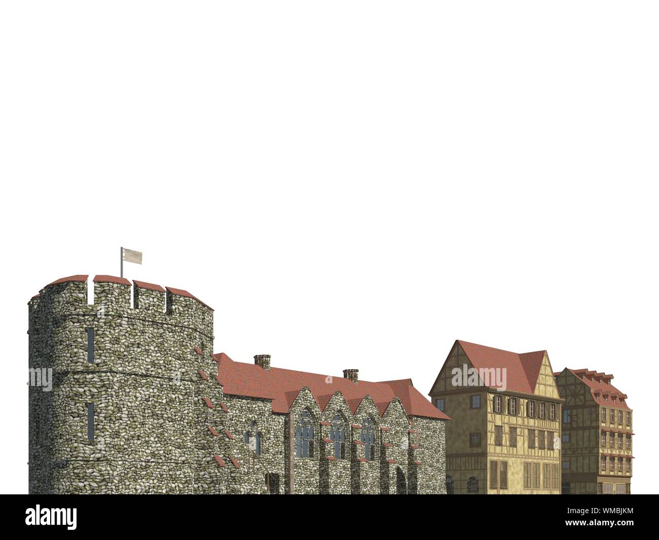 3D Illustration Fairy Tale Buildings Isolated on White Background Stock ...