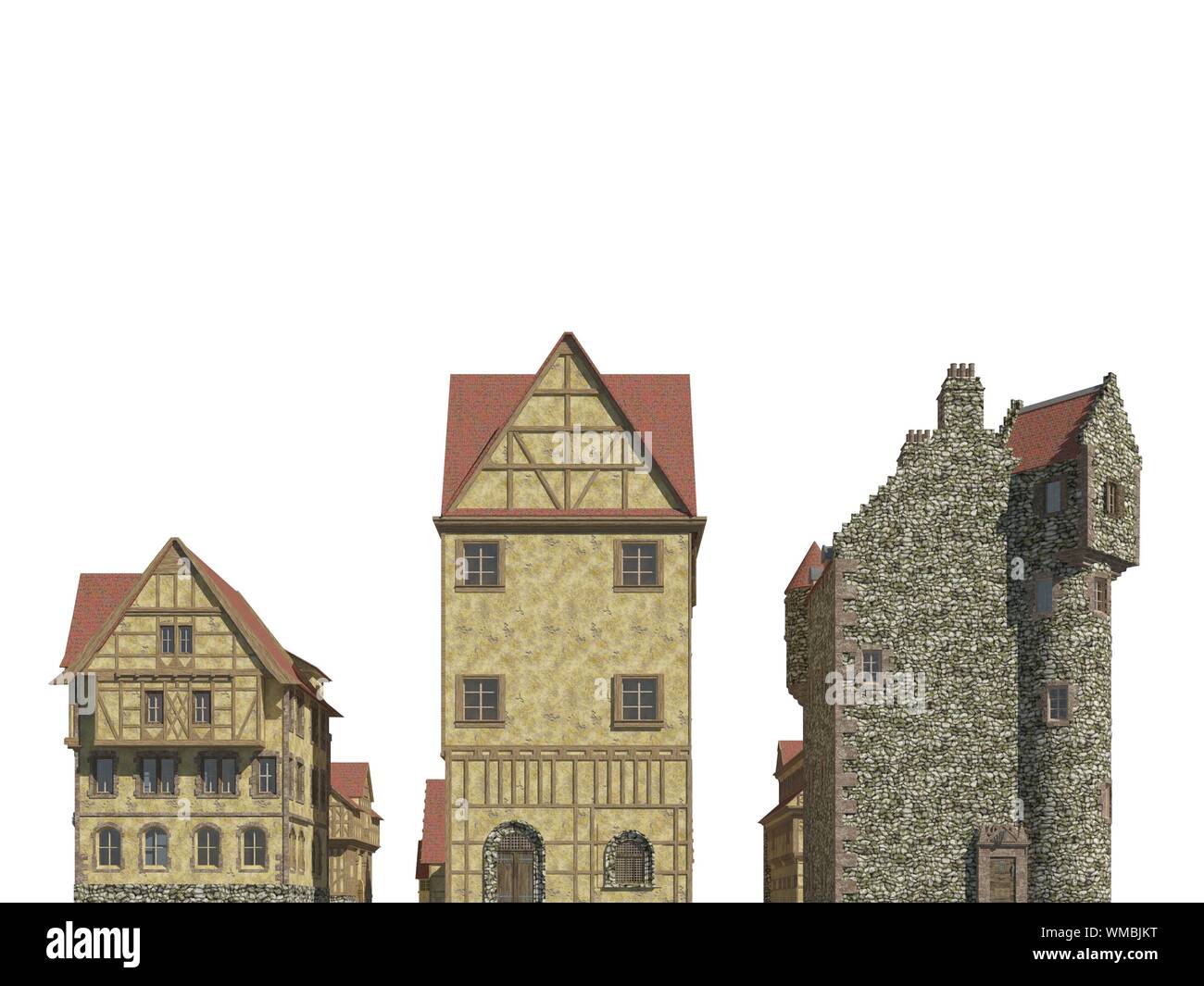3D Illustration Fairy Tale Buildings Isolated on White Background Stock ...