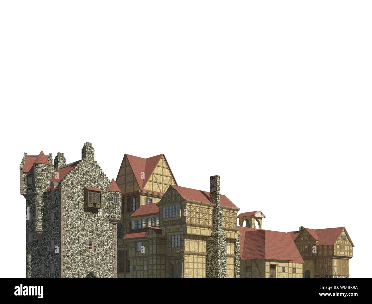 3D Illustration Fairy Tale Buildings Isolated on White Background Stock ...