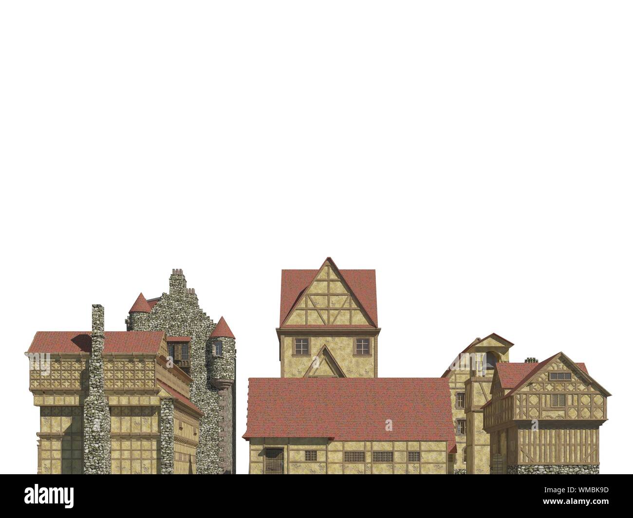 3D Illustration Fairy Tale Buildings Isolated on White Background Stock ...