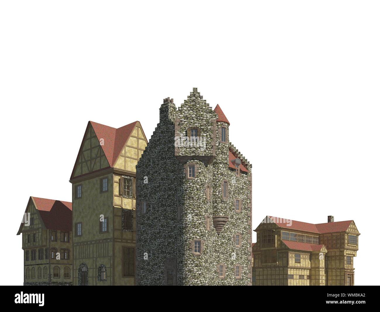 3D Illustration Fairy Tale Buildings Isolated on White Background Stock ...