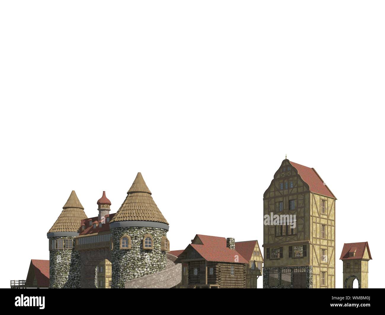 3D Illustration Fairy Tale Buildings Isolated on White Background Stock ...