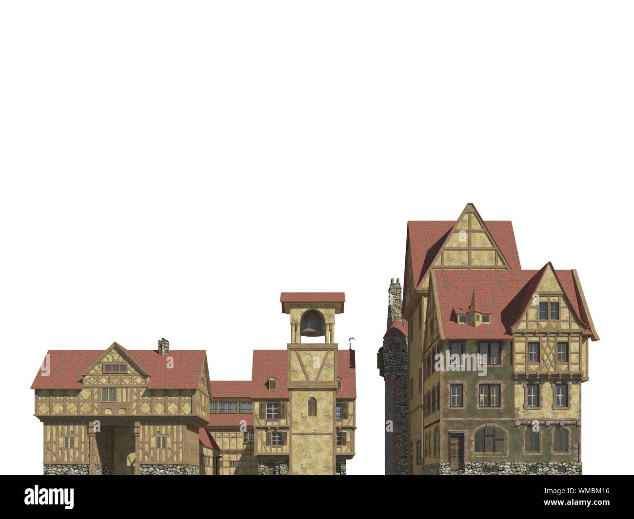 3D Illustration Fairy Tale Buildings Isolated on White Background Stock ...