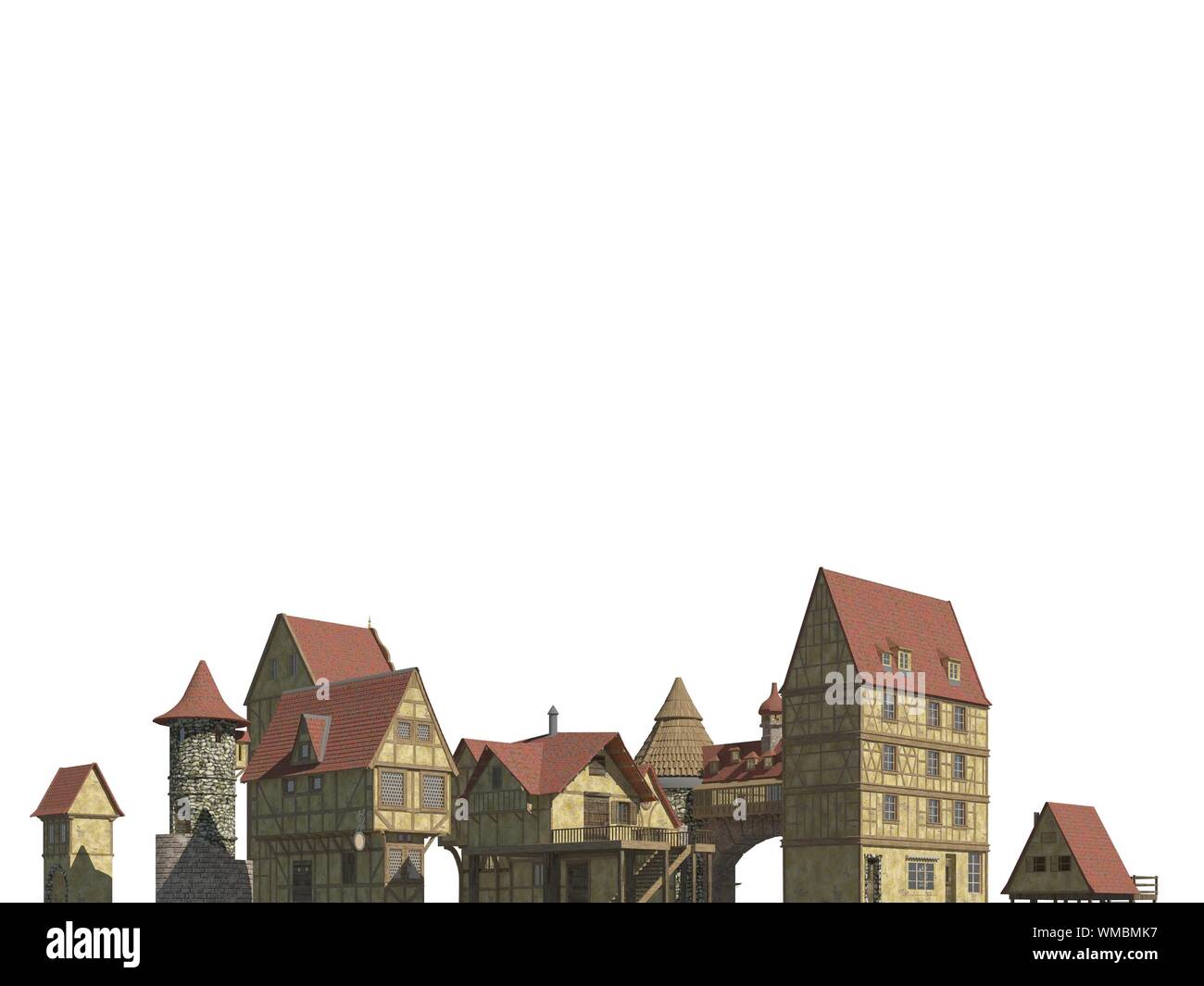 3D Illustration Fairy Tale Buildings Isolated on White Background Stock ...