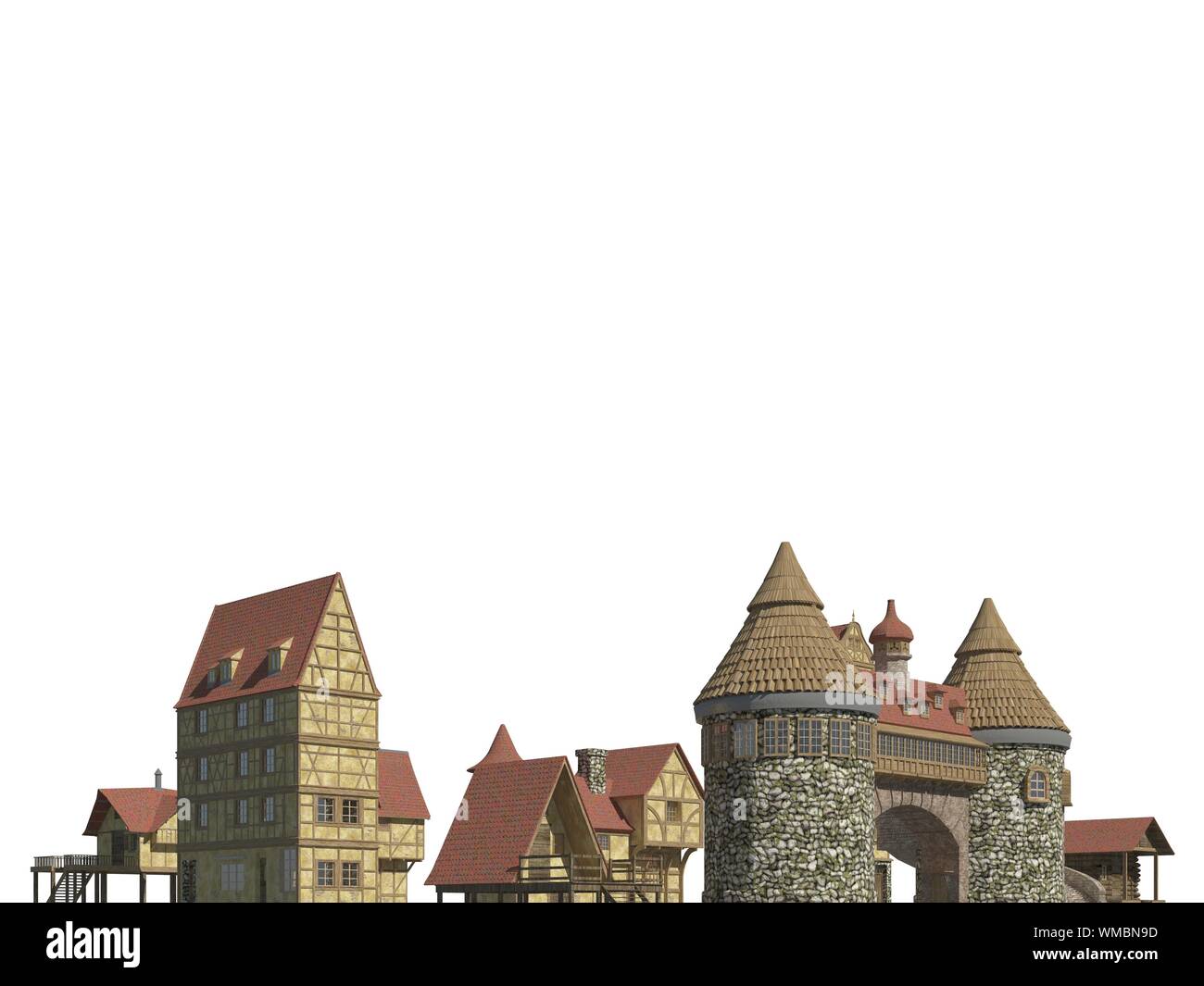 3D Illustration Fairy Tale Buildings Isolated on White Background Stock ...