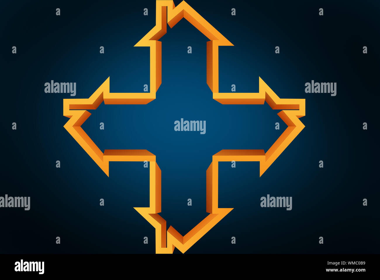 Cross made of houses against blue background with vignette Stock Photo ...