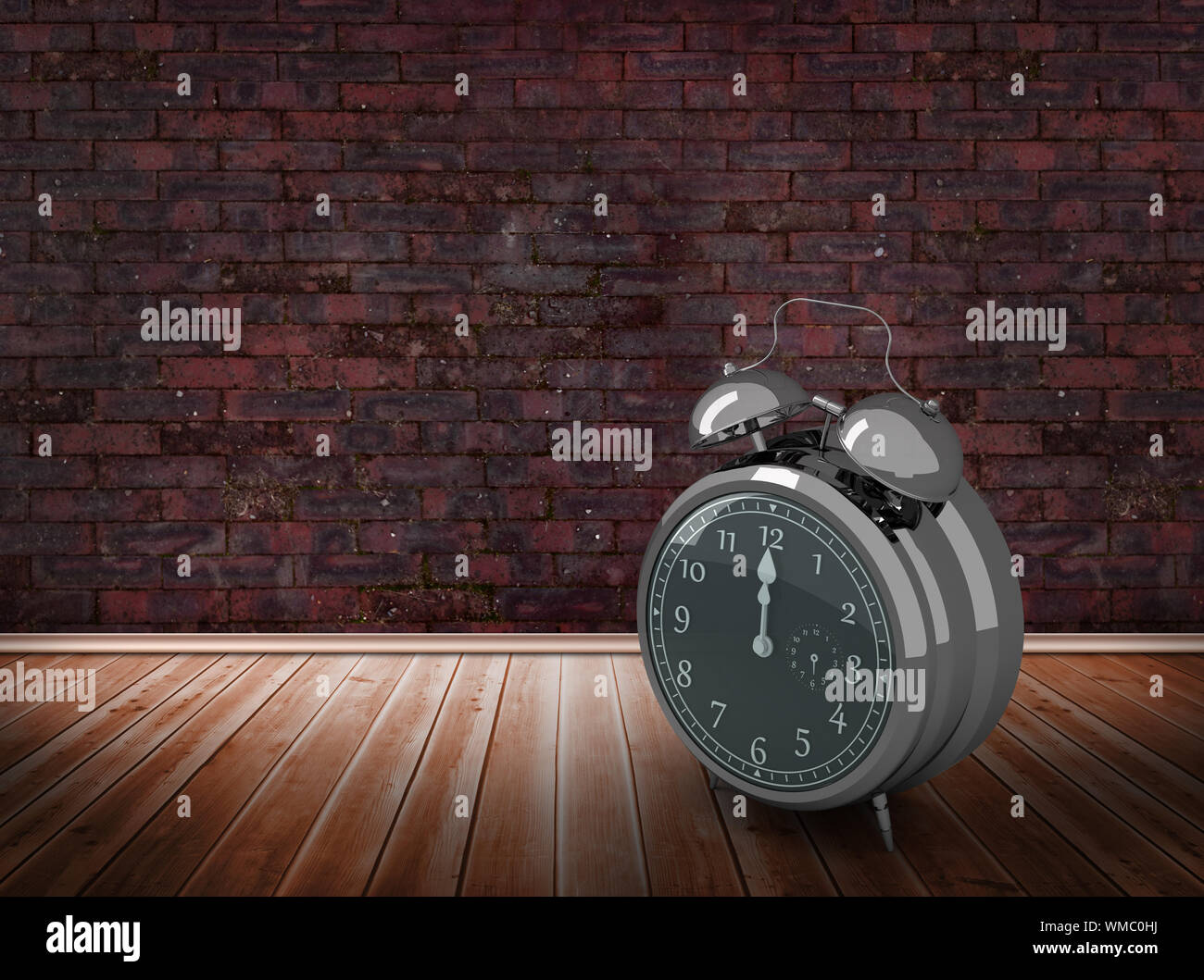Alarm clock counting down to twelve against room with brick wall Stock ...
