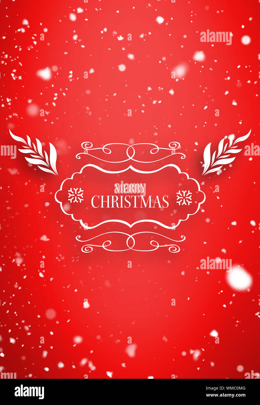 Snow falling against red vignette Stock Photo - Alamy