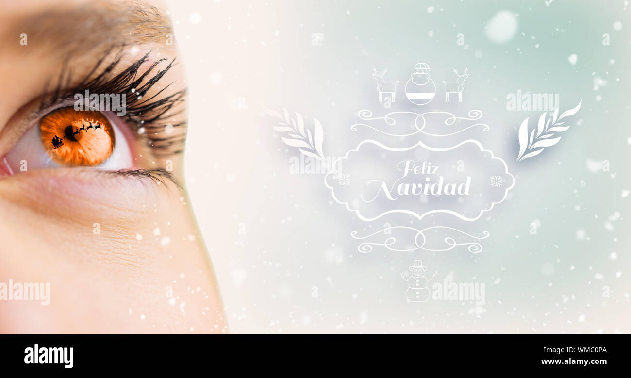 Orange eye looking up on female face against purple vignette Stock ...