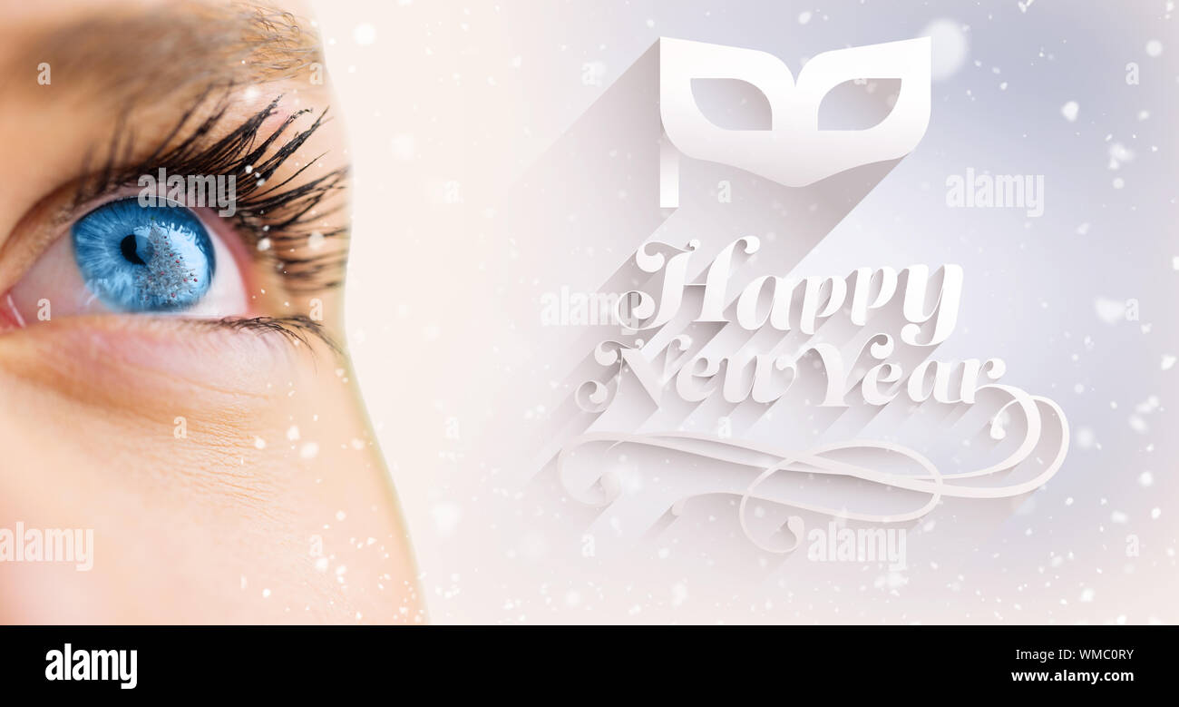 Blue eye looking up on female face against purple vignette Stock Photo ...