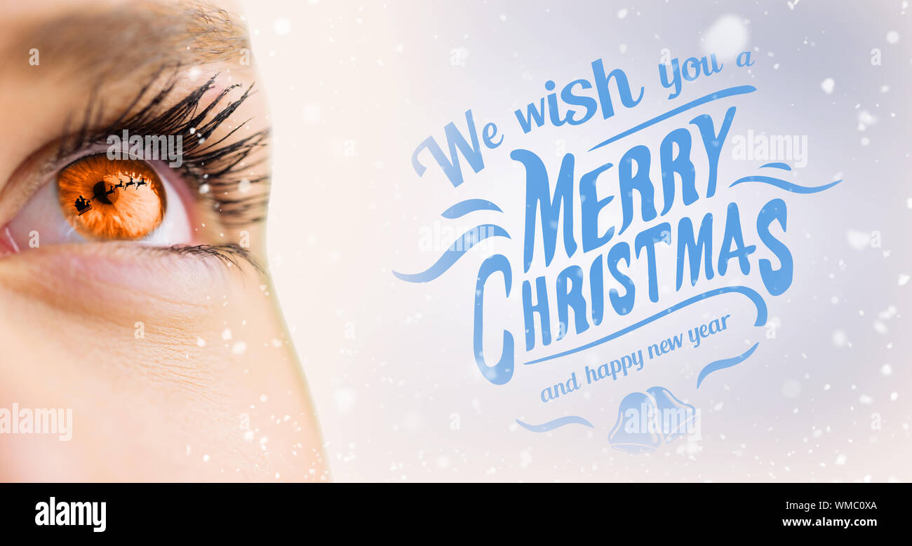 Orange eye looking up on female face against purple vignette Stock ...