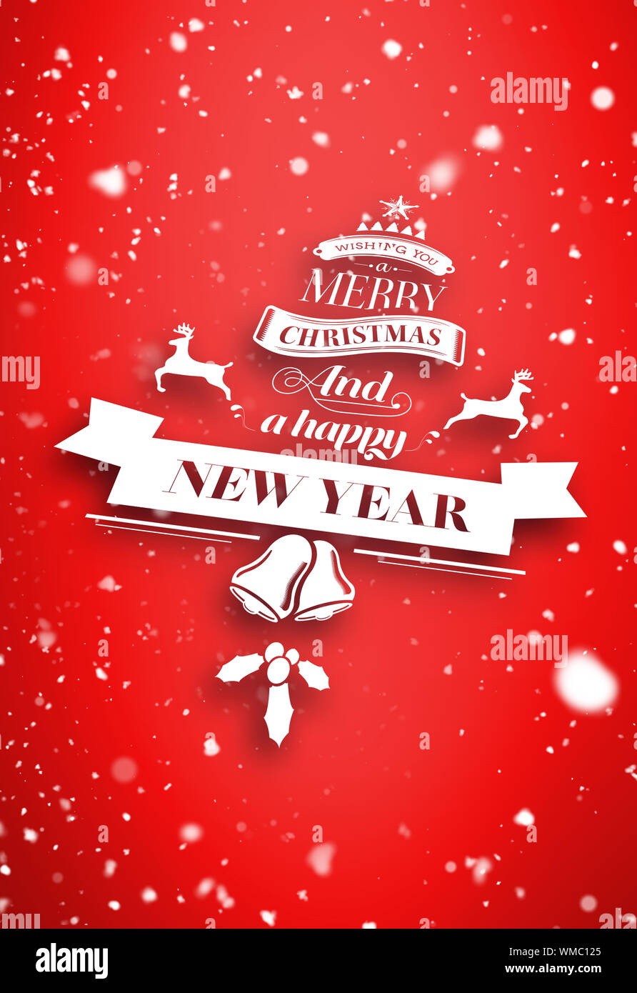 Snow falling against red vignette Stock Photo - Alamy