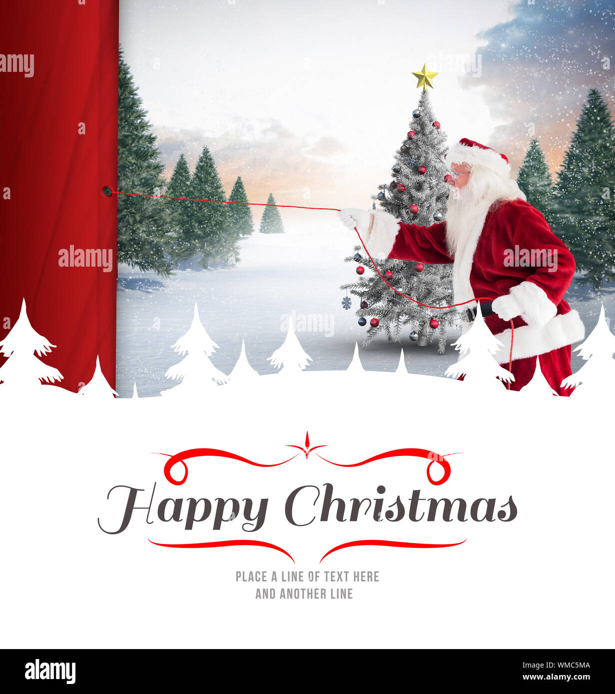 Santa claus pulling a rope against border Stock Photo - Alamy
