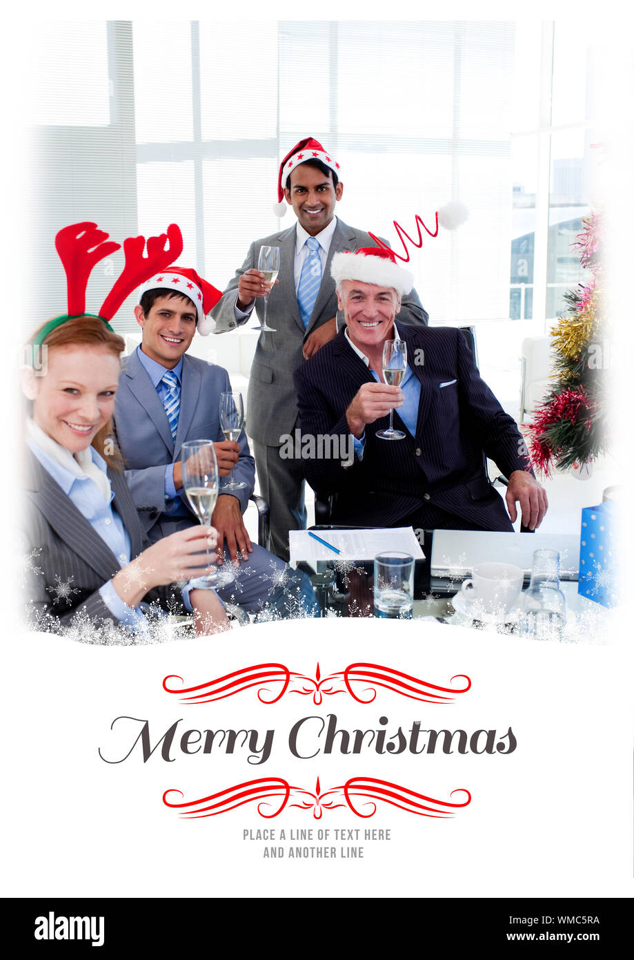 Manager and his team toasting with Champagne at a Christmas party ...