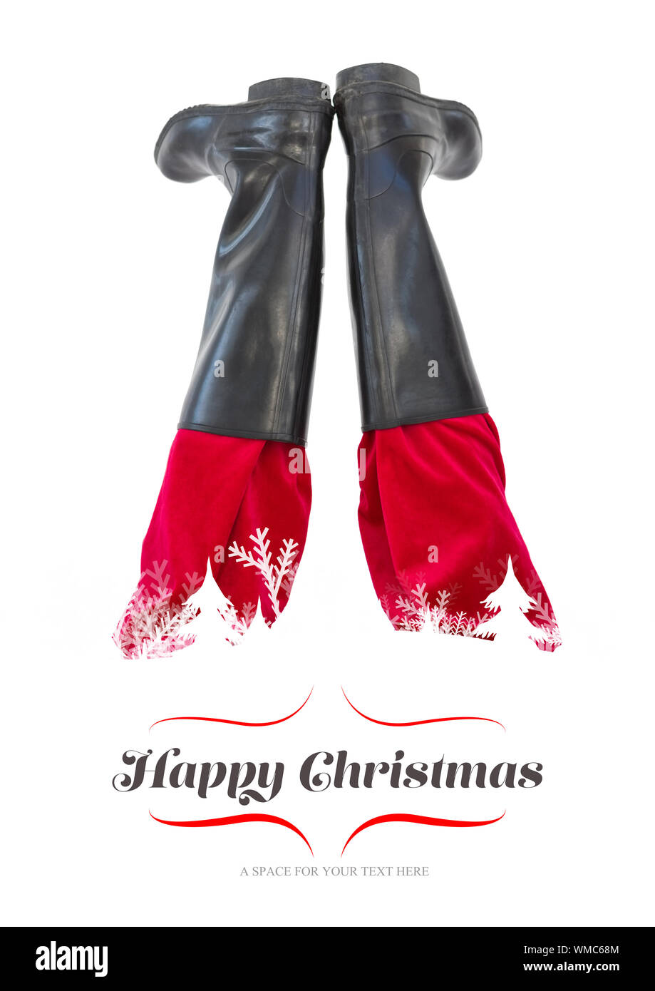 Lower half of santas legs with his black boots against border Stock ...