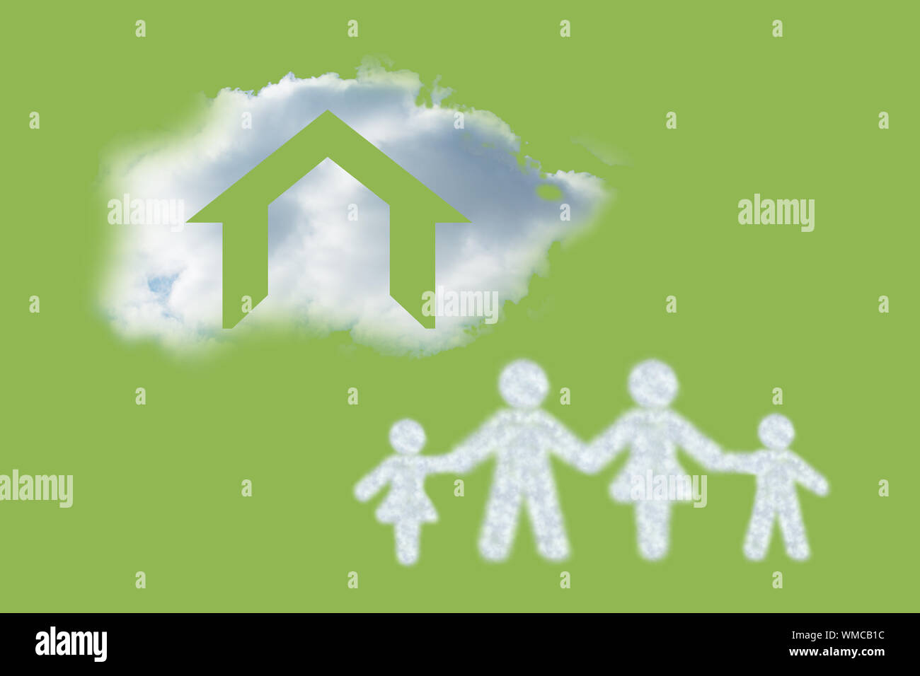 Cloud in shape of family against green vignette Stock Photo - Alamy