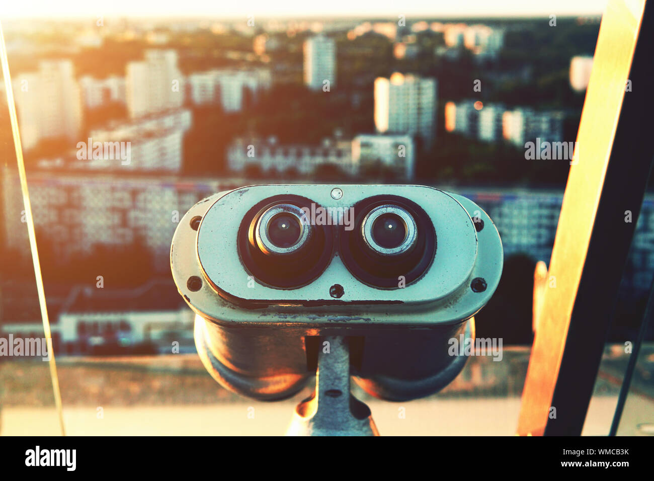 Binoscope - binocular telescope - aimed at the city in a beautiful ...