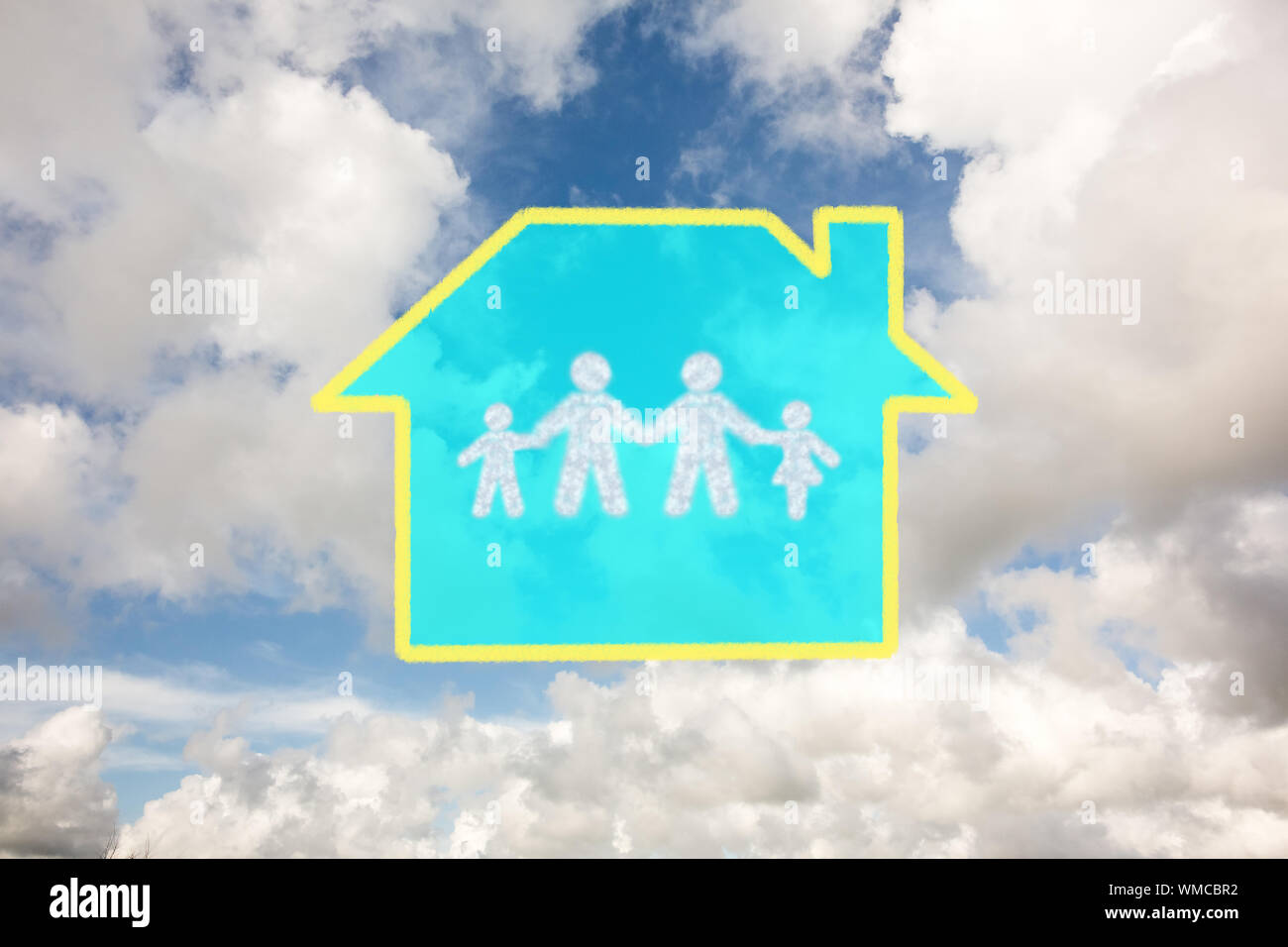 Cloud in shape of family against blue sky with white clouds Stock Photo ...