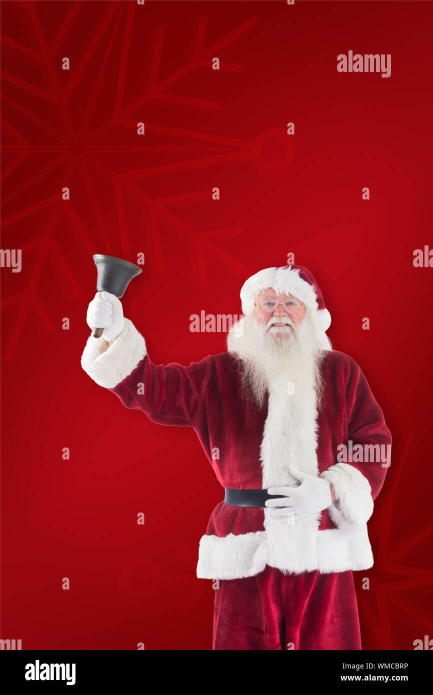Santa Claus rings his bell against red background Stock Photo - Alamy
