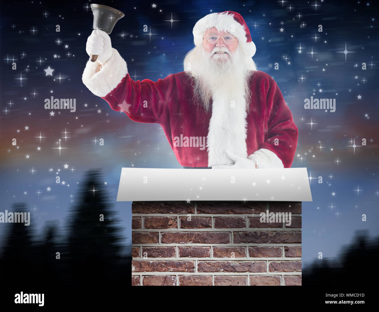 Santa Claus rings his bell against twinkling stars Stock Photo - Alamy