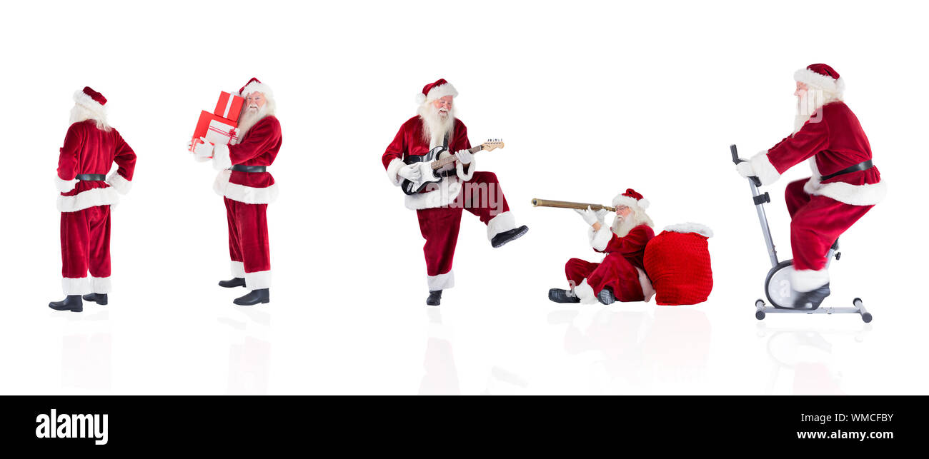 Composite image of different santas on white background Stock Photo - Alamy