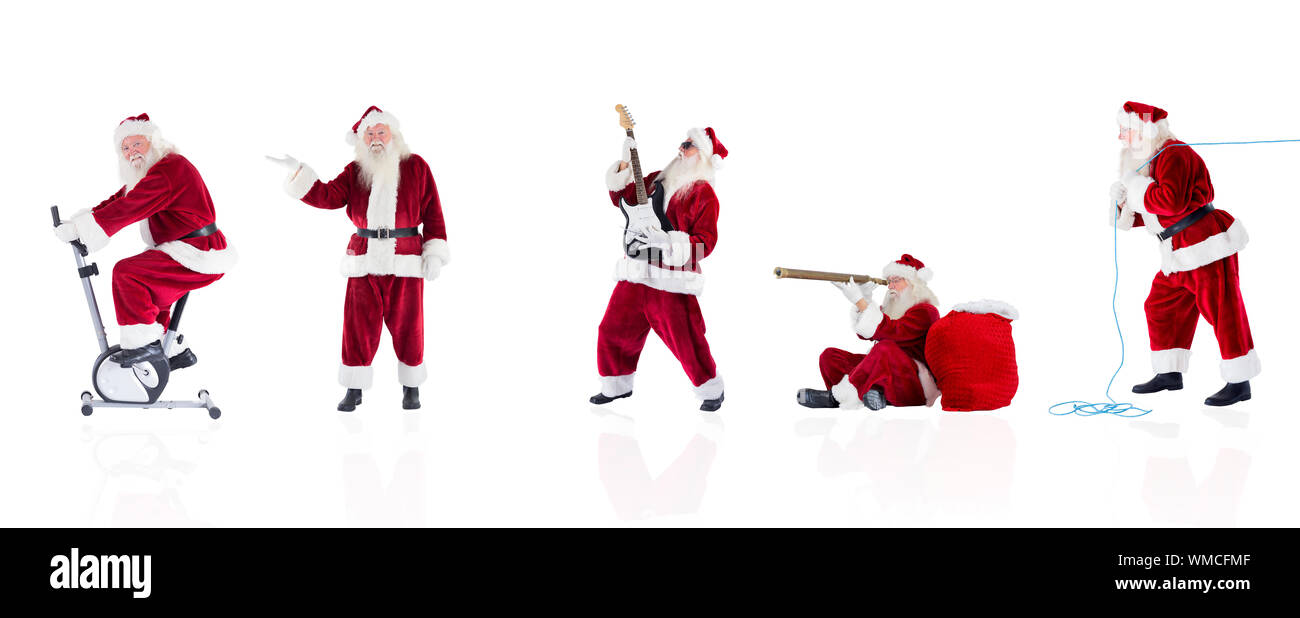 Composite image of different santas on white background Stock Photo - Alamy