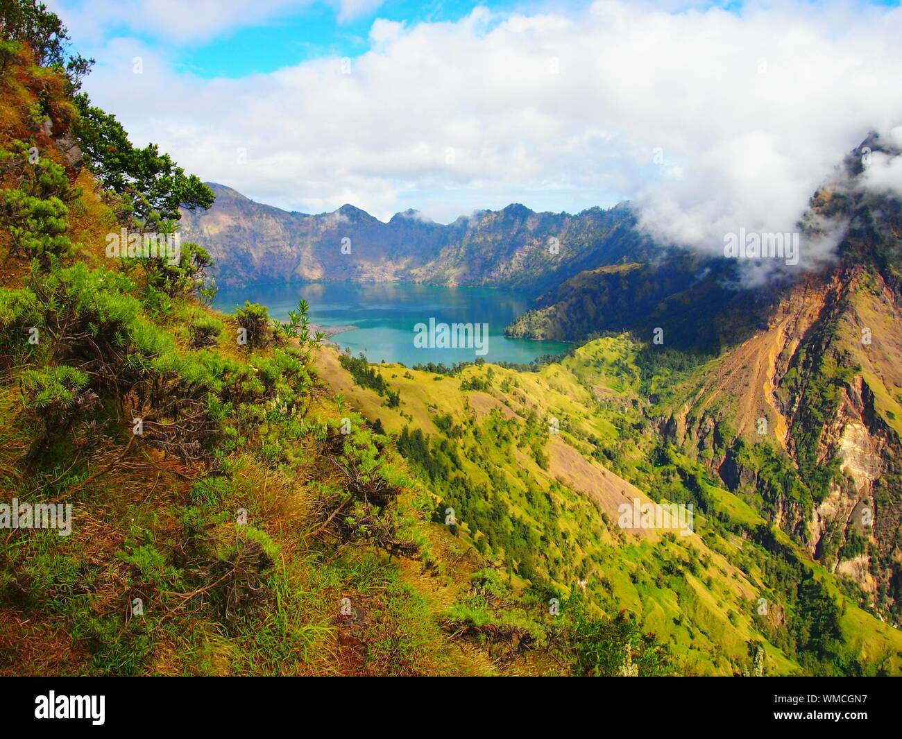 Scenic View Of Segara Anak Lake And Active Volcano Stock Photo - Alamy