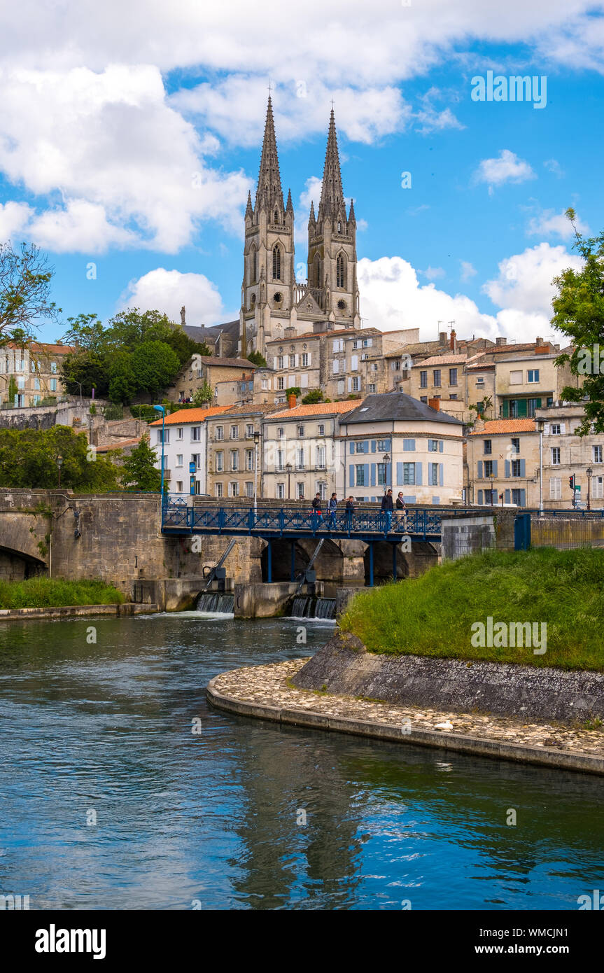 Niort, France - May 11, 2019: A view of Niort from the quay of Sevre ...