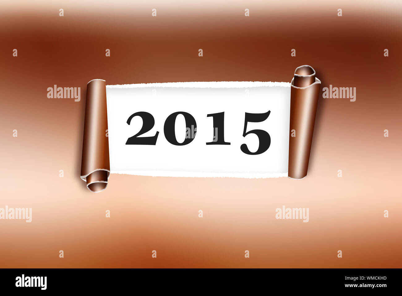 Rip in gold paper against 2015 in grey Stock Photo - Alamy