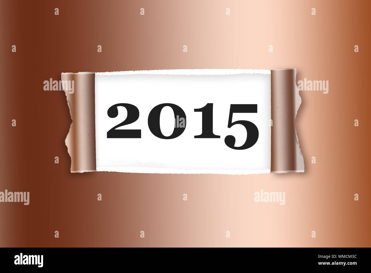 Rip in gold paper against 2015 in grey Stock Photo - Alamy