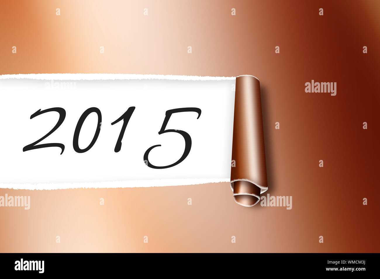 Rip in gold paper against 2015 in grey Stock Photo - Alamy