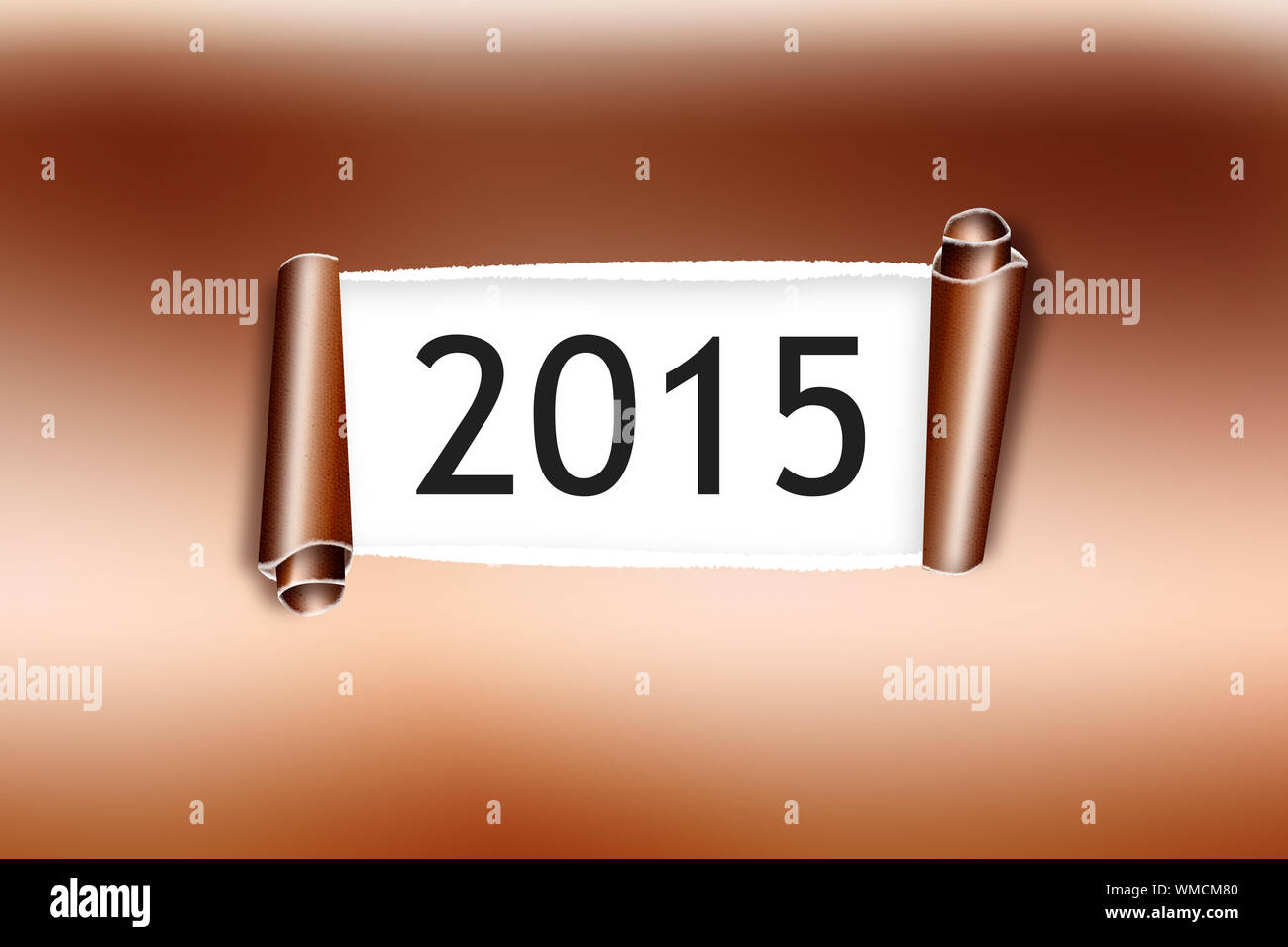 Rip in gold paper against 2015 in grey Stock Photo - Alamy